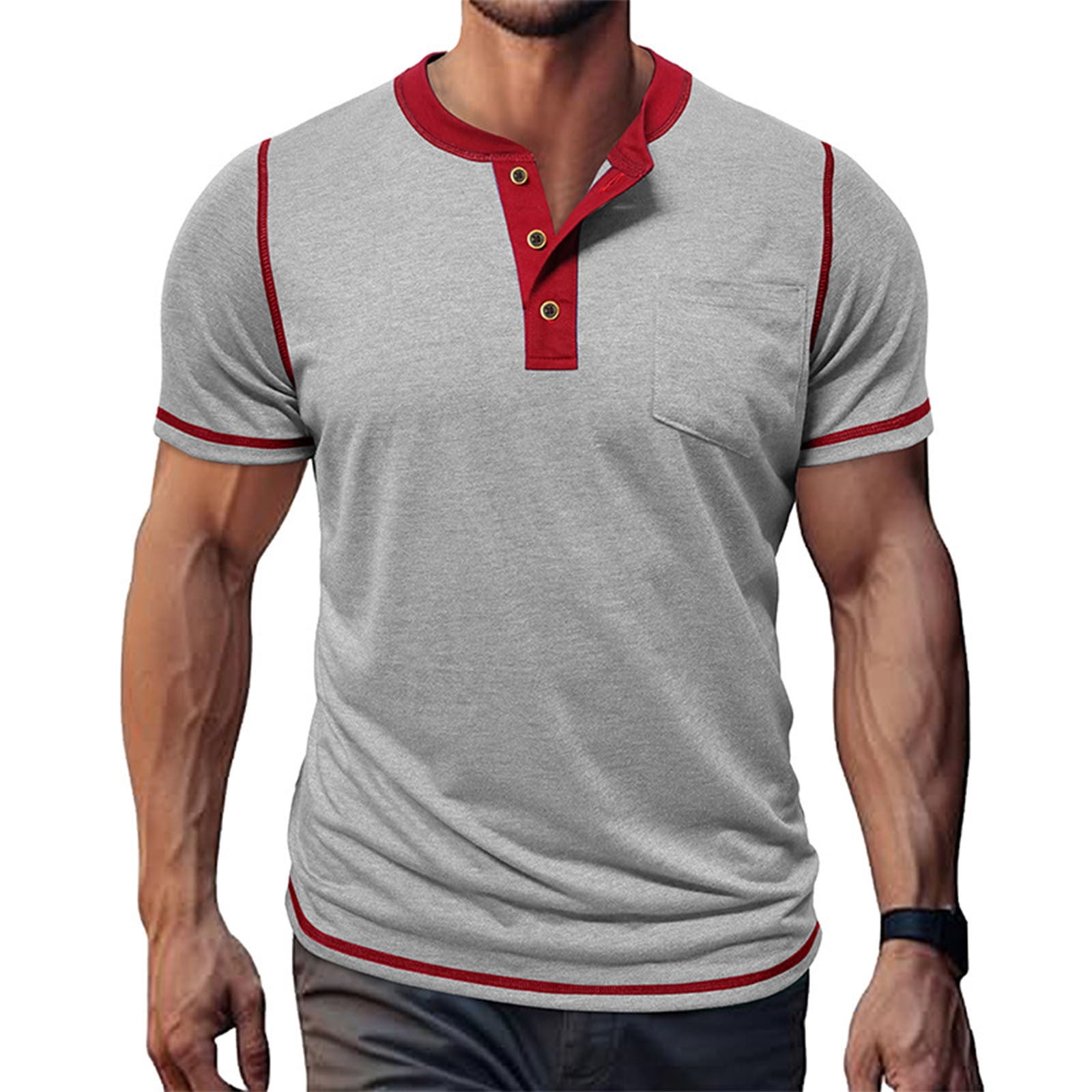 Casual T Shirts for Men with Pocket Short Sleeve Button Crewneck Tees ...