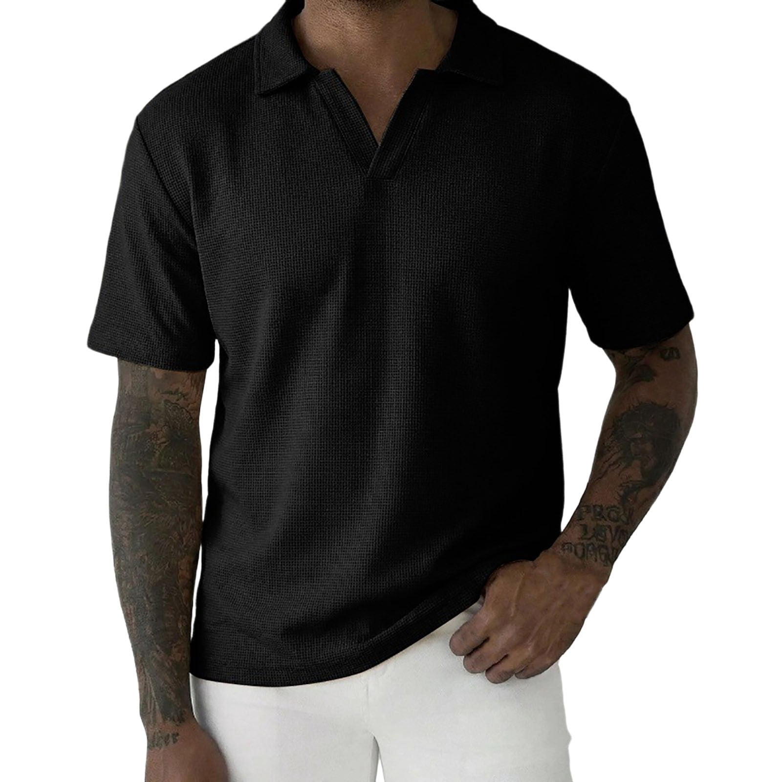 Casual T-shirts for Men Jerdar Men's Solid Color Short Sleeve Turn-Down ...