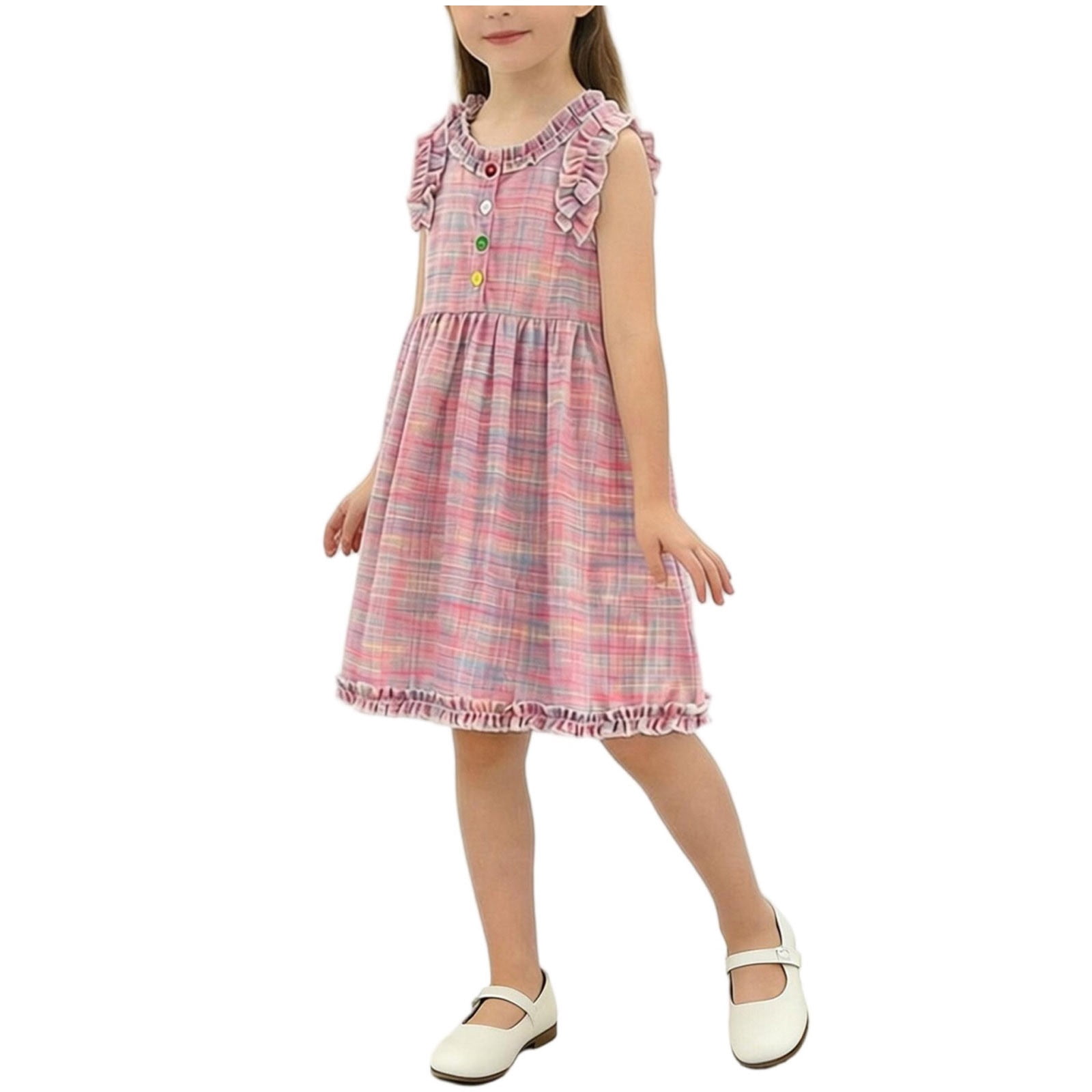 Casual Tank Dresses Girls Sleeveless Cute Summer Plaid Dress Ruffle ...