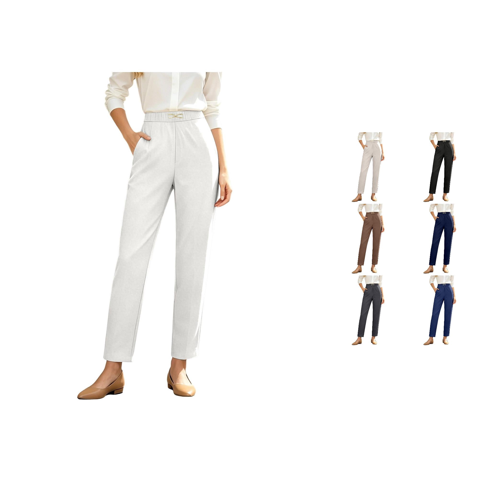 Casual Tapered Ankle Pants With Elastic Waistband Pure Color Slim Fit ...