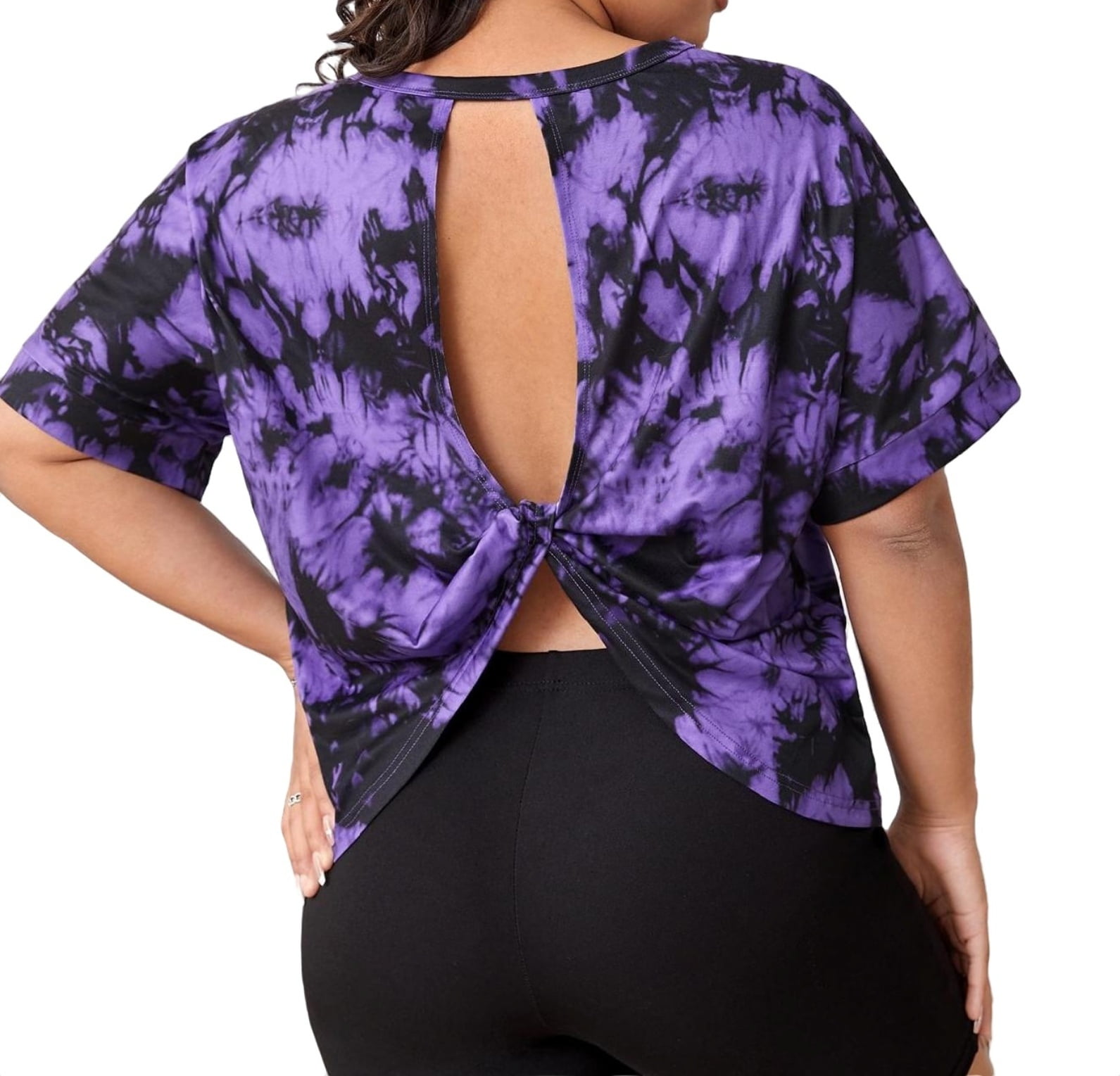 Casual Tie Dye Round Neck Tee Short Sleeve Multicolor Plus Size T