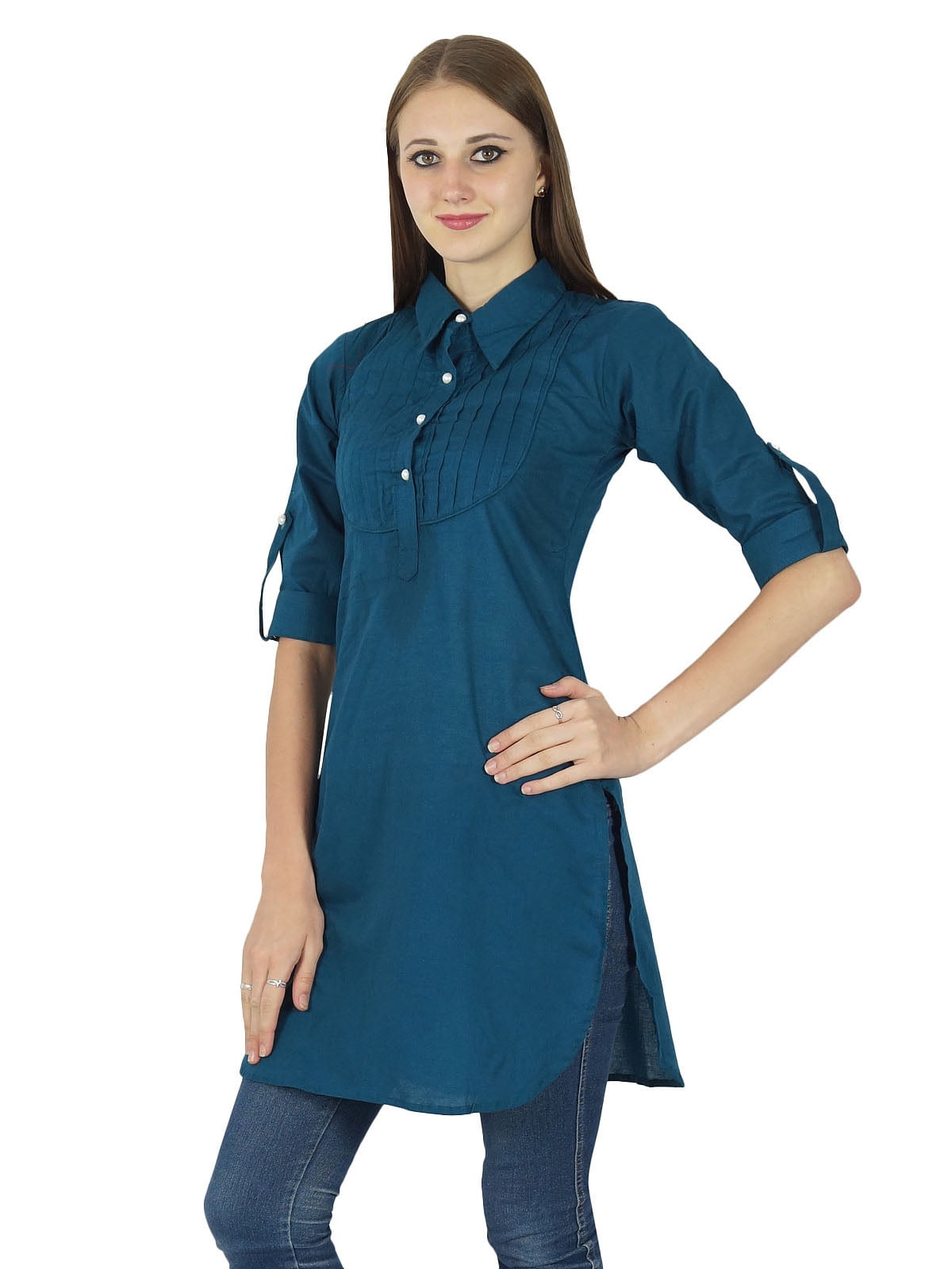 Casual Top Women Kurti Ethnic Indian Cotton Kurta Tunic Solid Designer ...
