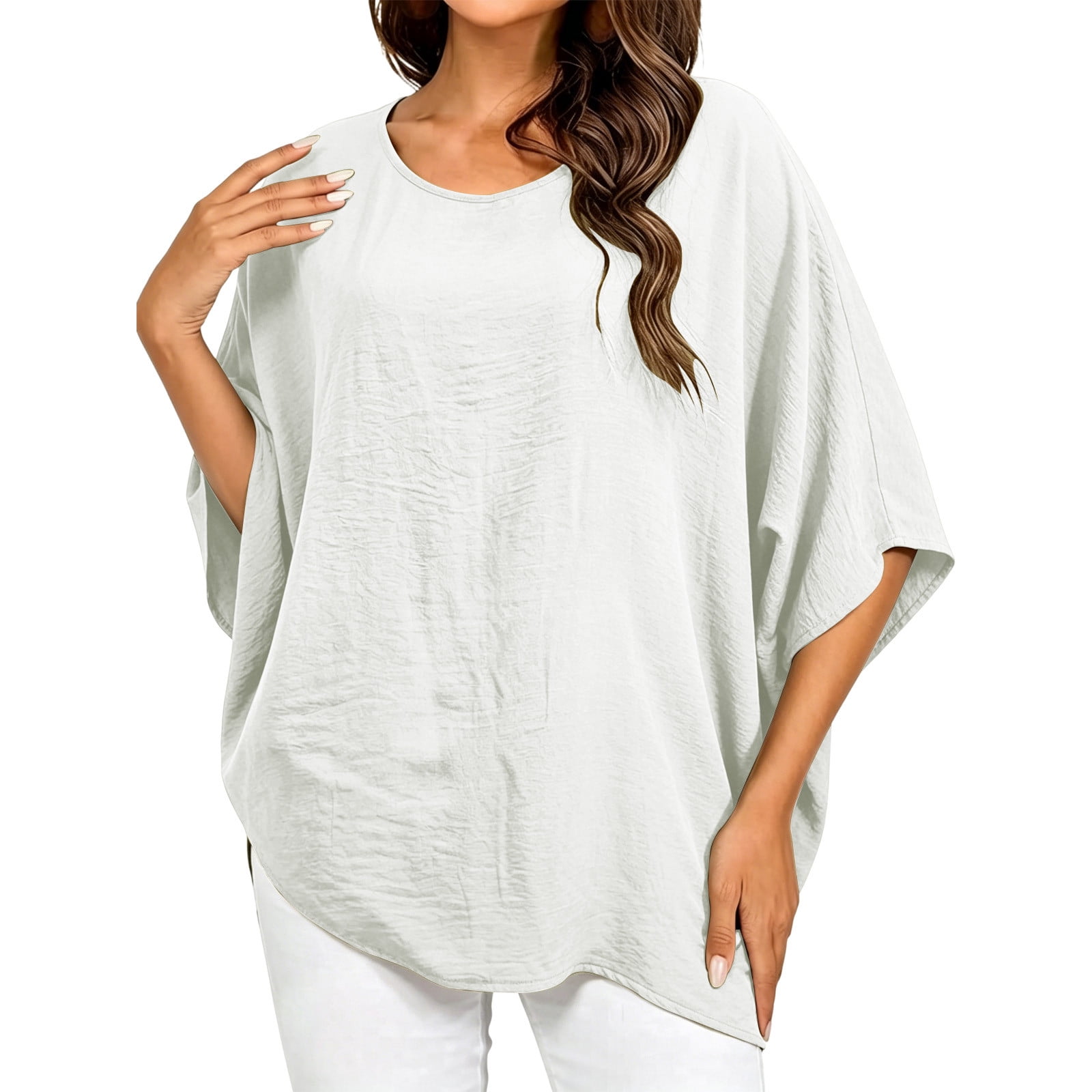 Casual Top for Women Asymmetrical Fashion Solid Color Crew Neck Short ...
