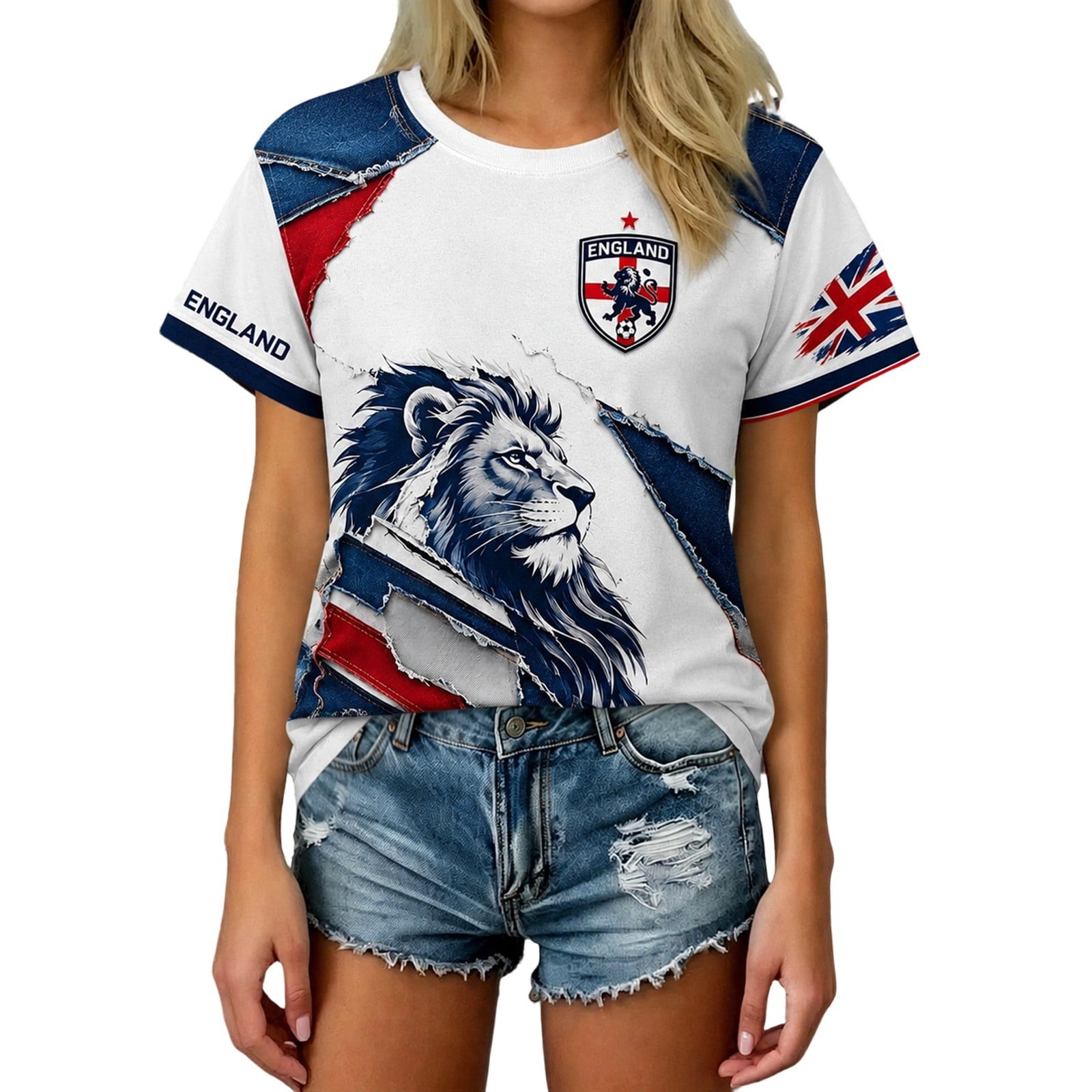 Casual Top for Women England Graphic Fashion Crew Neck Short Sleeve ...