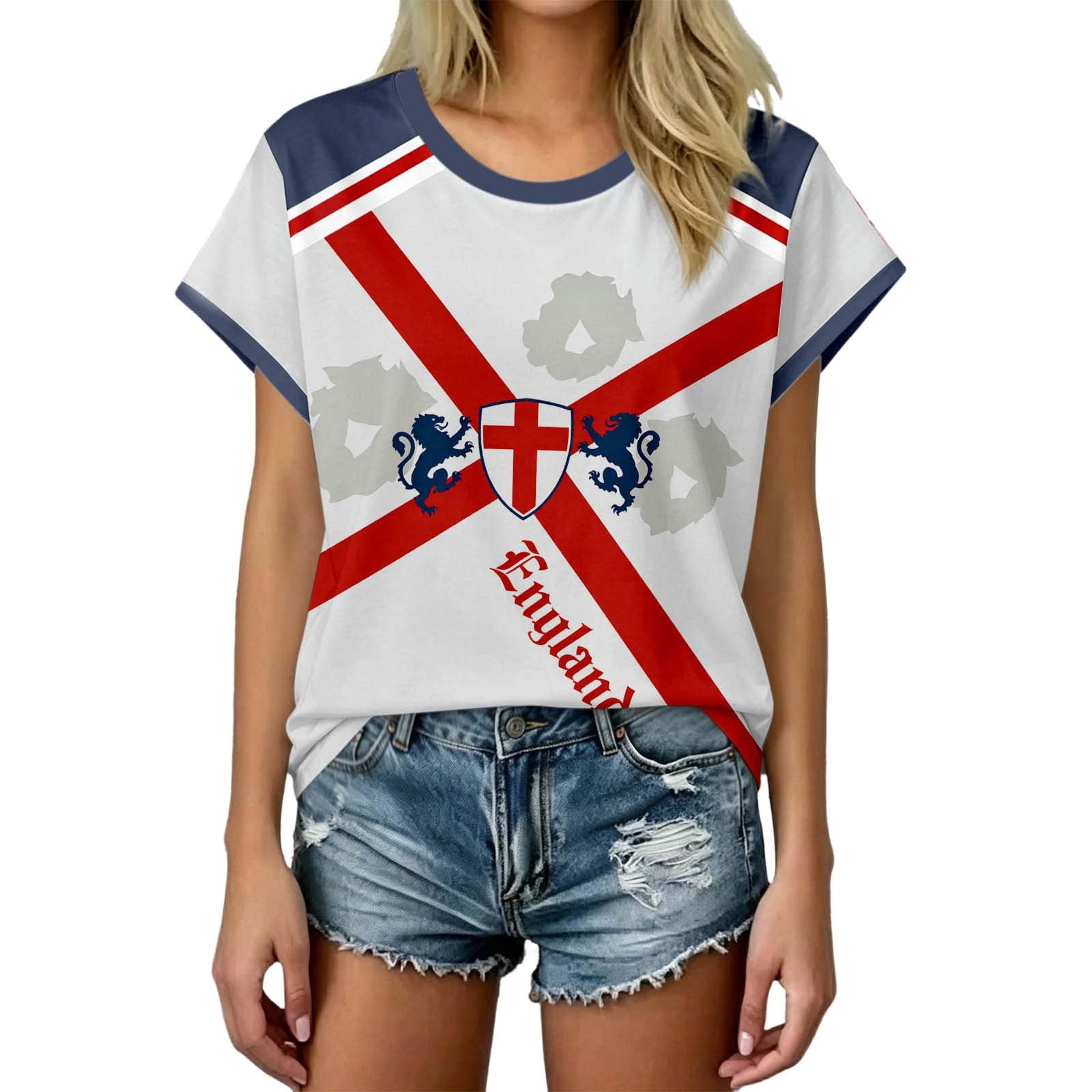 Casual Top for Women Fashion Printed Short Sleeve Soft Comfort Rugby ...