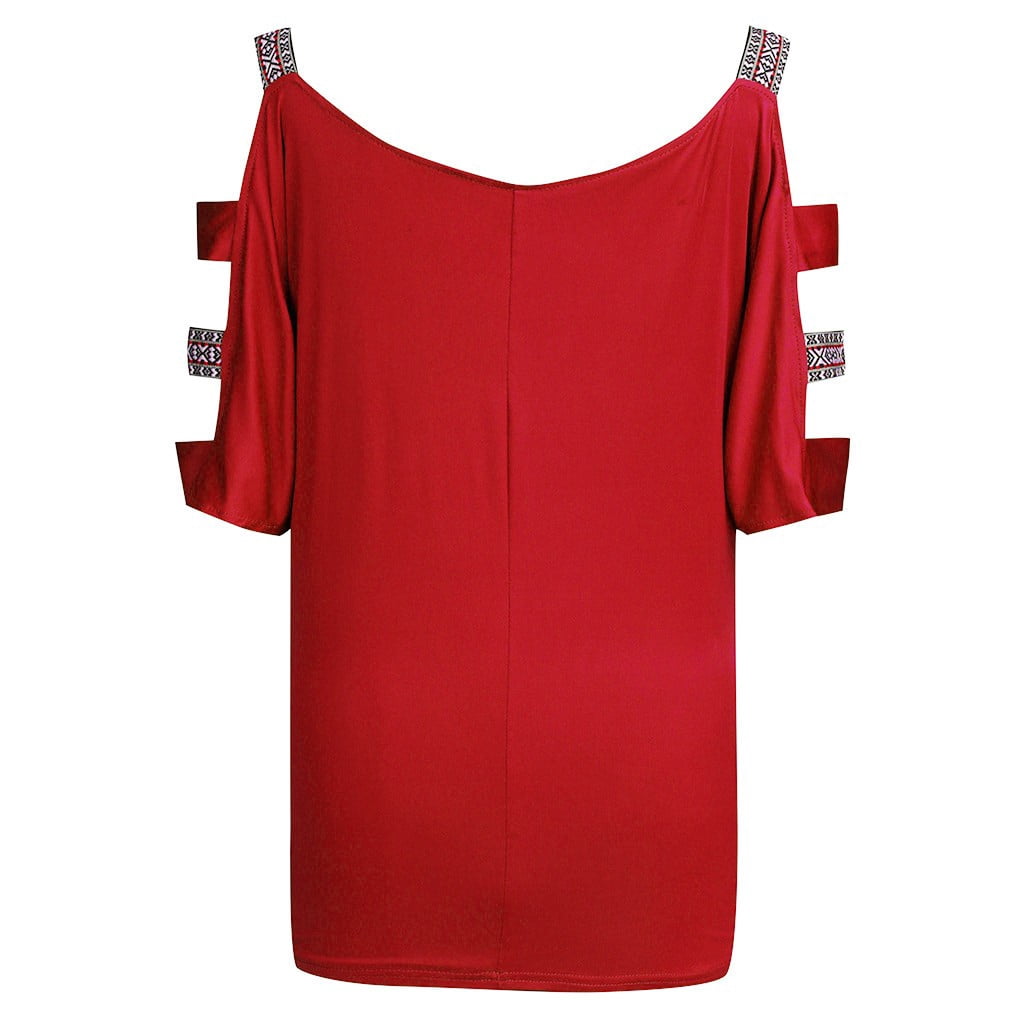 Casual Top for Women Plus Flag Sleeve Shoulder Slings off Print Ladies ...
