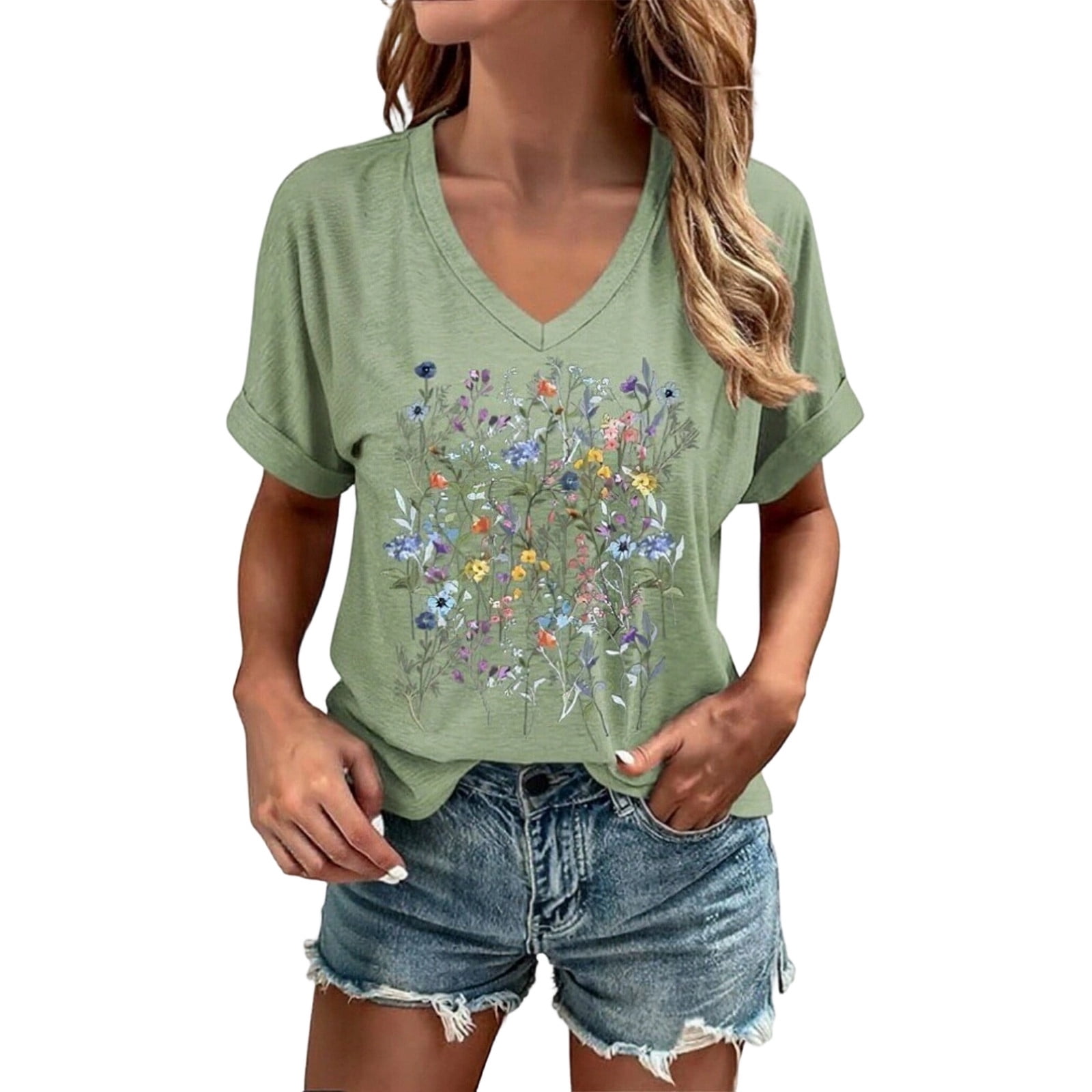 Casual Top for Women Short Sleeve Crew Neck Giraffe Print Womens ...