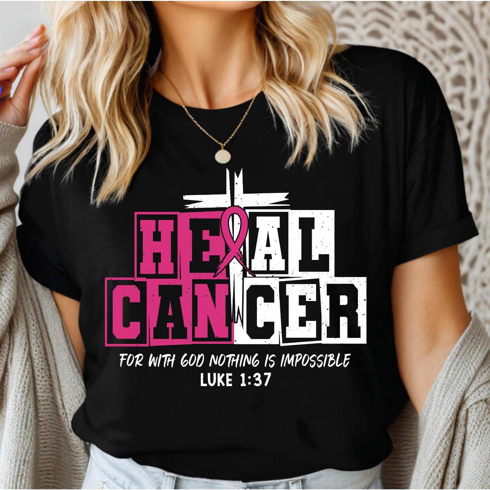 Casual Tops For Women,"Heal Cancer"Text and Cross&Pink Ribbon Print ...
