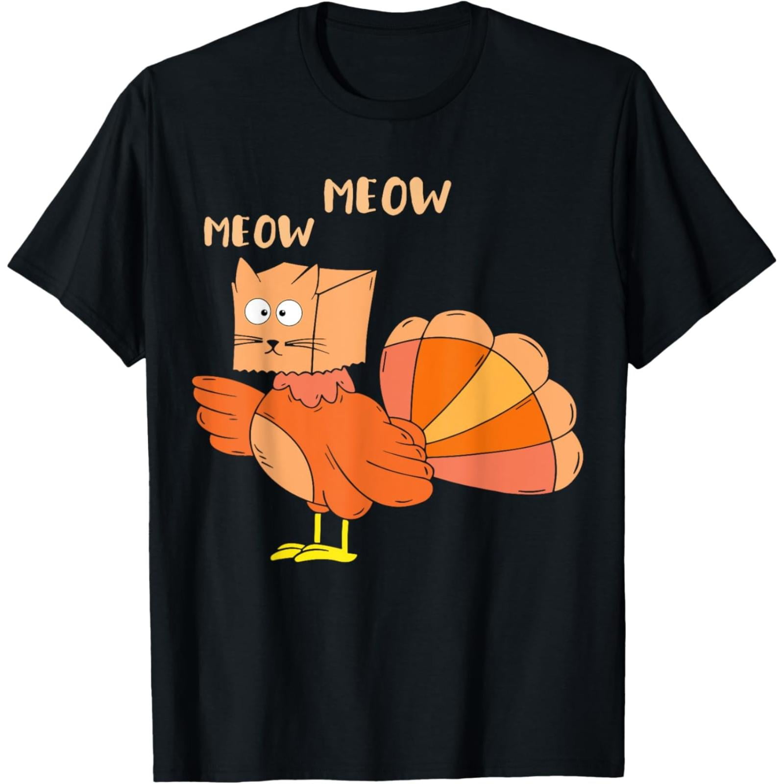 Casual Tops For Women"MEOW MEOW"Text and Cat Turkey Graphic Tees,Crew ...