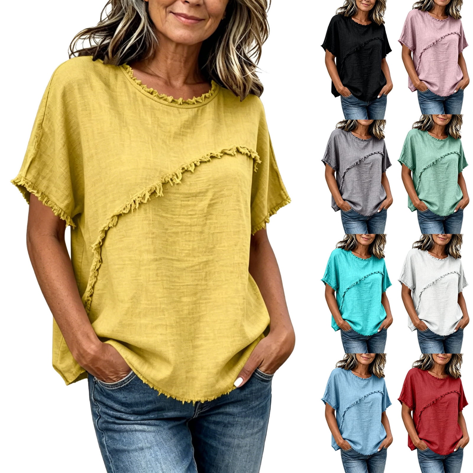 Casual Tops for Women Women's Oversized Tee Women's Solid Color Line ...