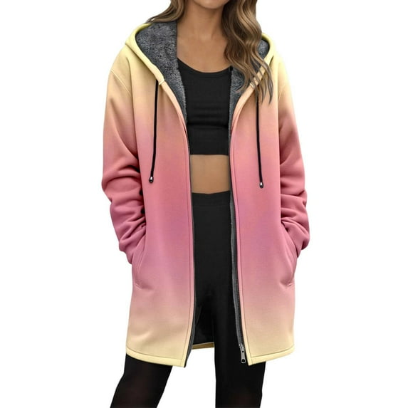 Casual Trench Coat for Women Autumn and Winter Gradient Print Mid ...