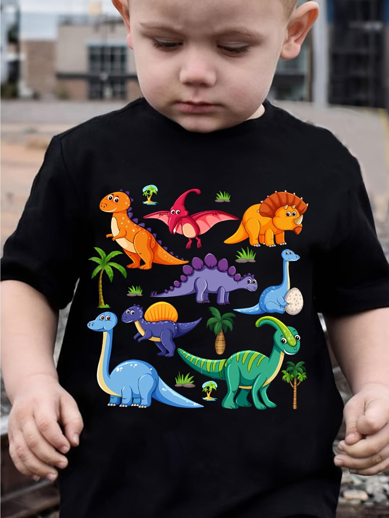 Casual Trendy Boys' Summer Top - Carton Dinosaurs Graphic Short Sleeve ...