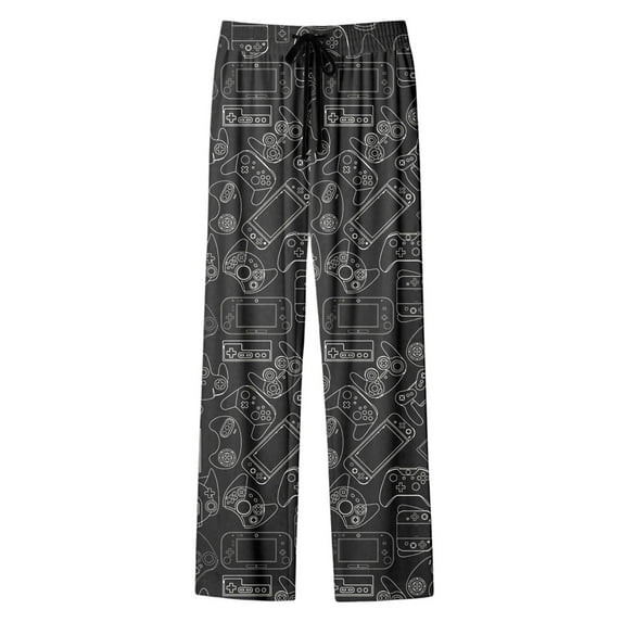 Casual Trousers Womens All Over Print High Waist Elastic Wide Leg Loose ...