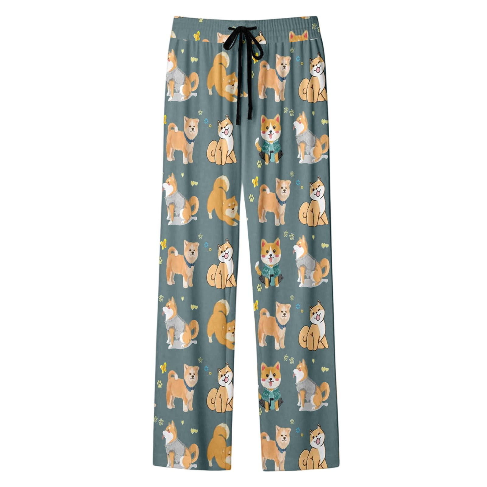 Casual Trousers Womens All Over Print High Waist Elastic Wide Leg Loose ...