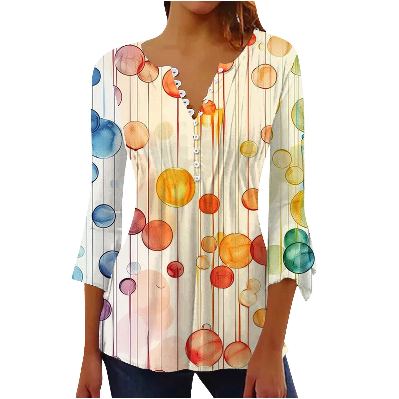 Casual Tunic Tops for Women Summer Pleated Front Button Up Graphic ...