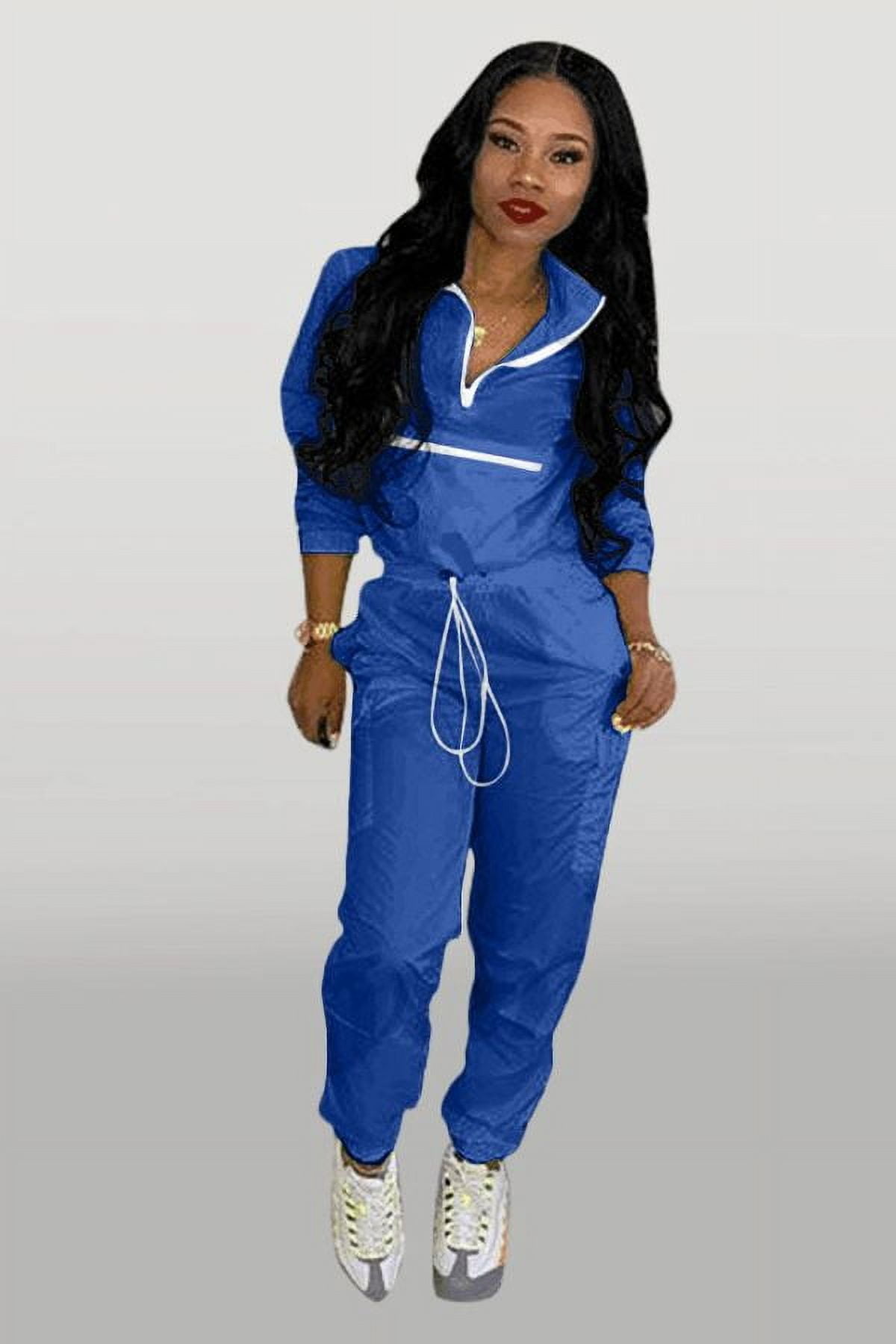 Casual Two-Piece Windbreaker Tracksuit Set (L, MediterraneanBlue ...
