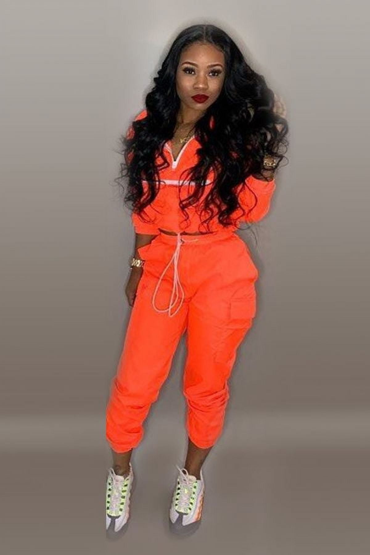 Casual Two-Piece Windbreaker Tracksuit Set (S, VermillionOrange ...