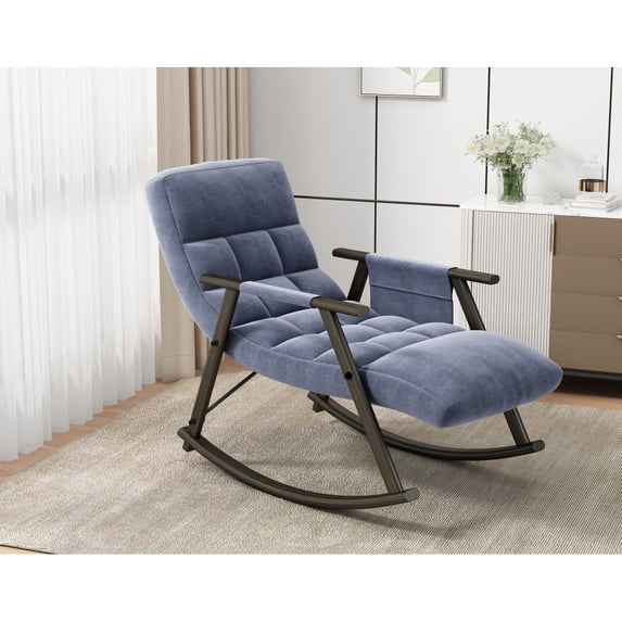 Casual Upholstered Rocking Chair with Adjustable High Back & Footrest ...