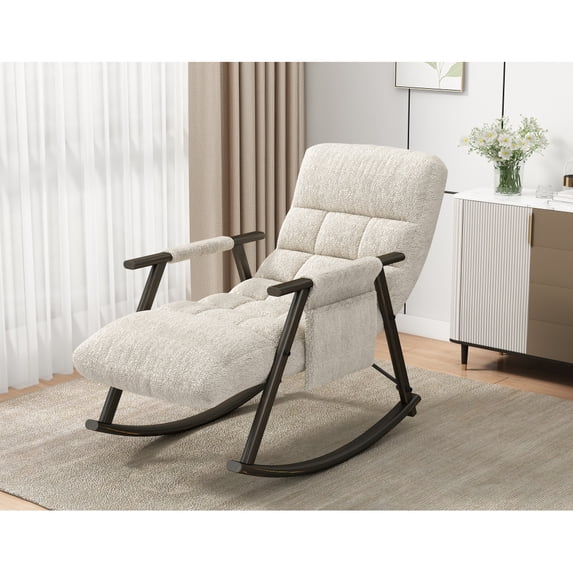 Casual Upholstered Rocking Chair with Adjustable High Back & Footrest ...