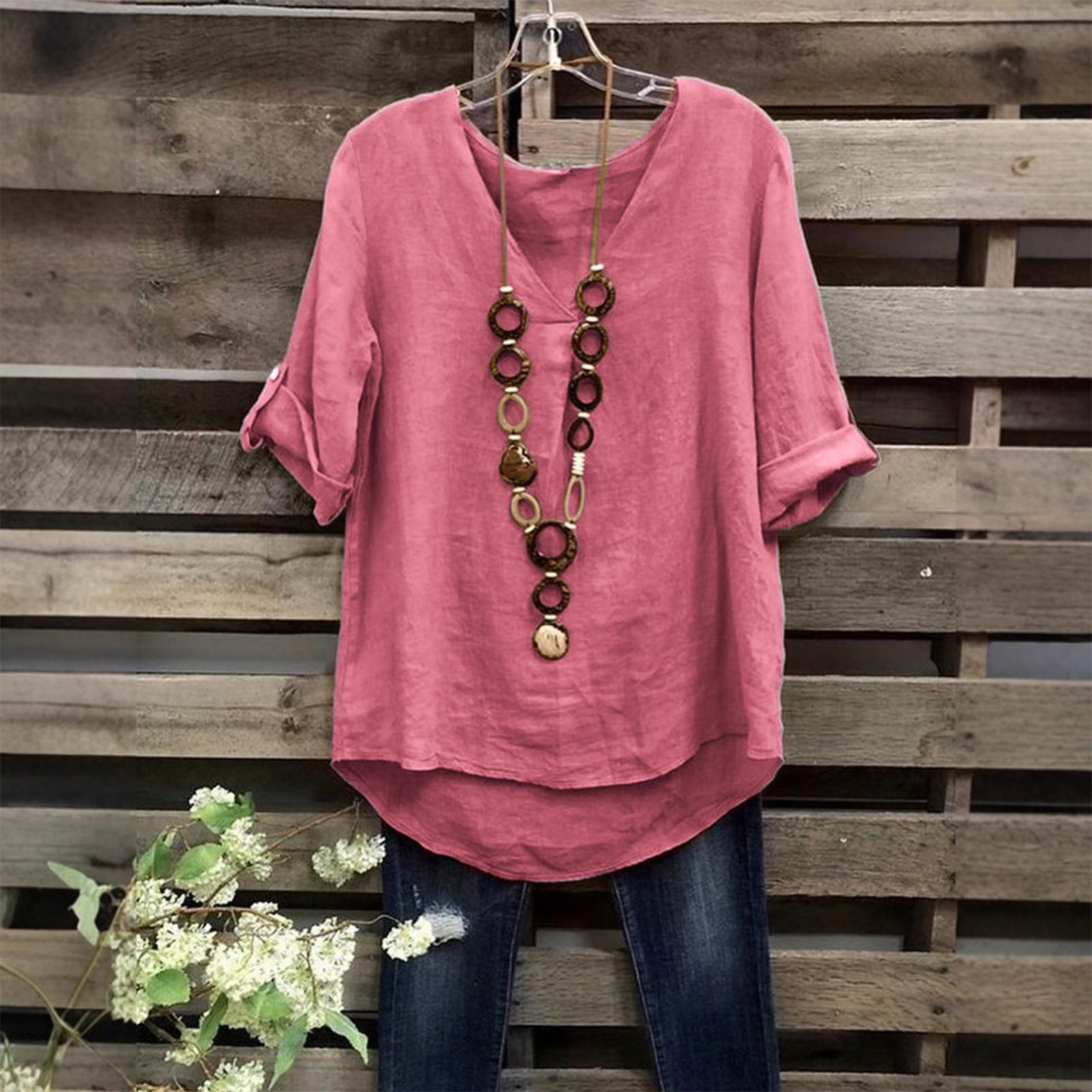 Casual V-Neck Blouse - Soft Mid-Length Sleeve Shirt, Loose Fit for ...