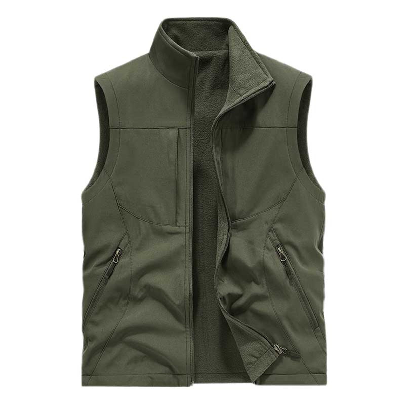 Casual Vest Man Loose Outdoor Zipper Pocket Jacket Winter Vest Large ...