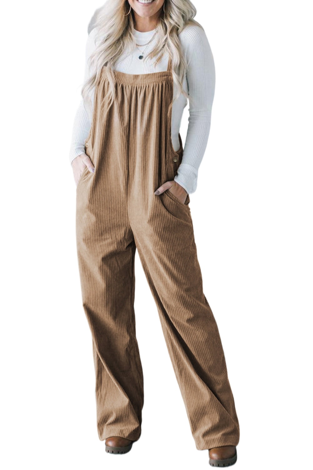 Casual Vintage Corduroy Overall with Multi Pockets - Gray Morn ...