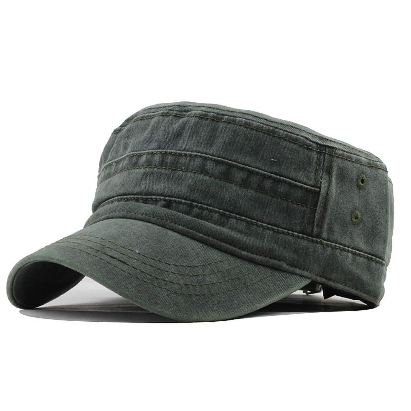 Casual Washed Cotton Flat Top Hat Adjustable Military Caps Men Women ...