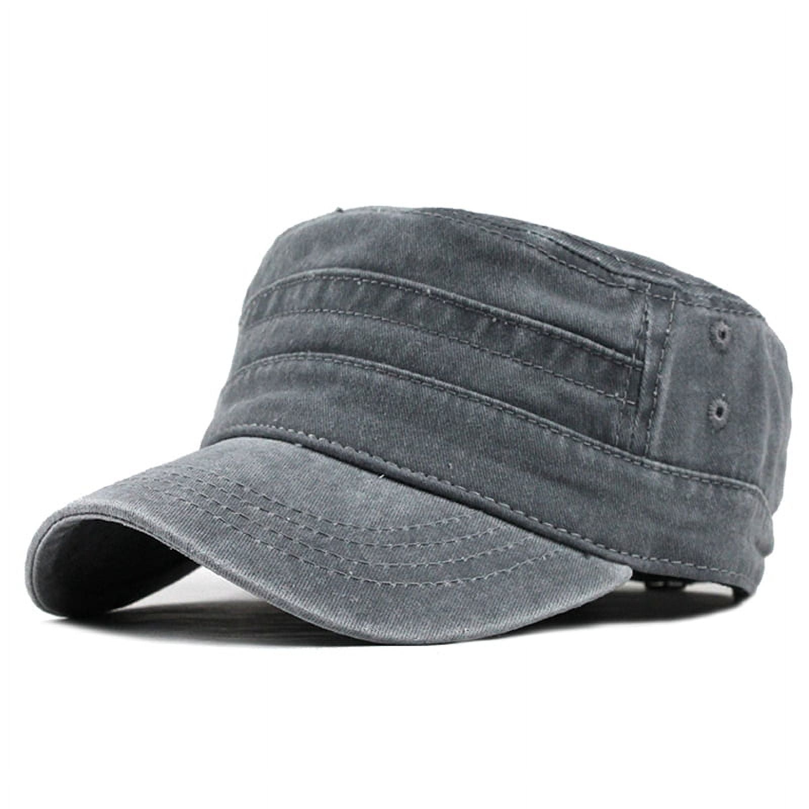 Casual Washed Cotton Flat Top Hat Adjustable Military Caps Men Women ...