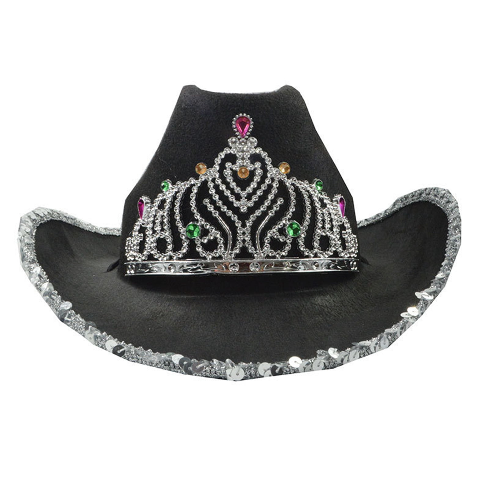 Casual Wide Brim Cowboy Hat Jazz Top Hat Sequin Crown Party Cap for ...