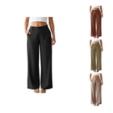 Casual Wide Leg Pants Mid Rise Long Trousers Solid Work Daily Pocket ...