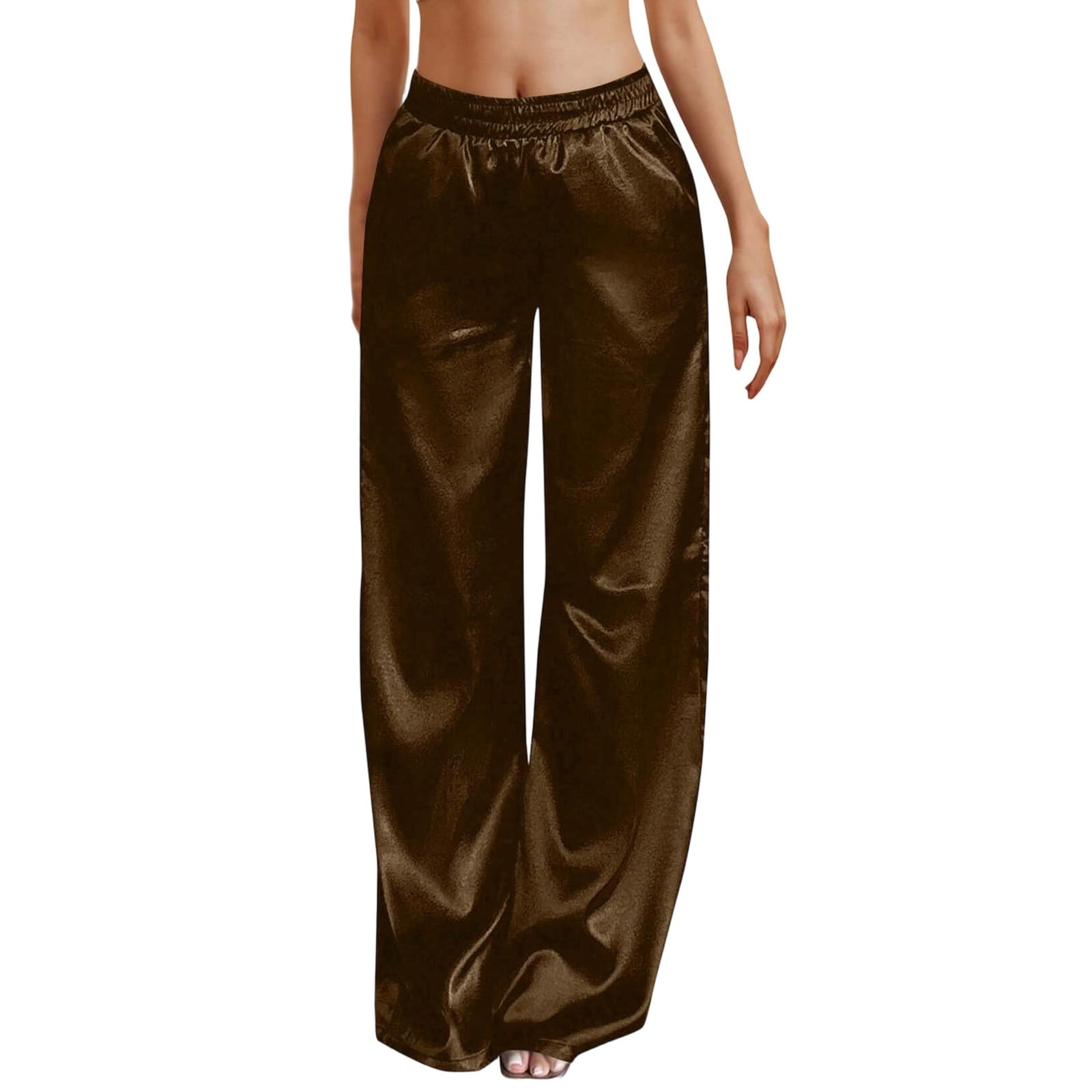 Casual Wide Leg Pants for Women Coffee Pants Elastic Waist Drawstring ...