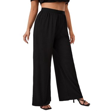 SHOWMALL Women's Wide Leg Pants Drawstring Waist Pants Magenta 2XL ...