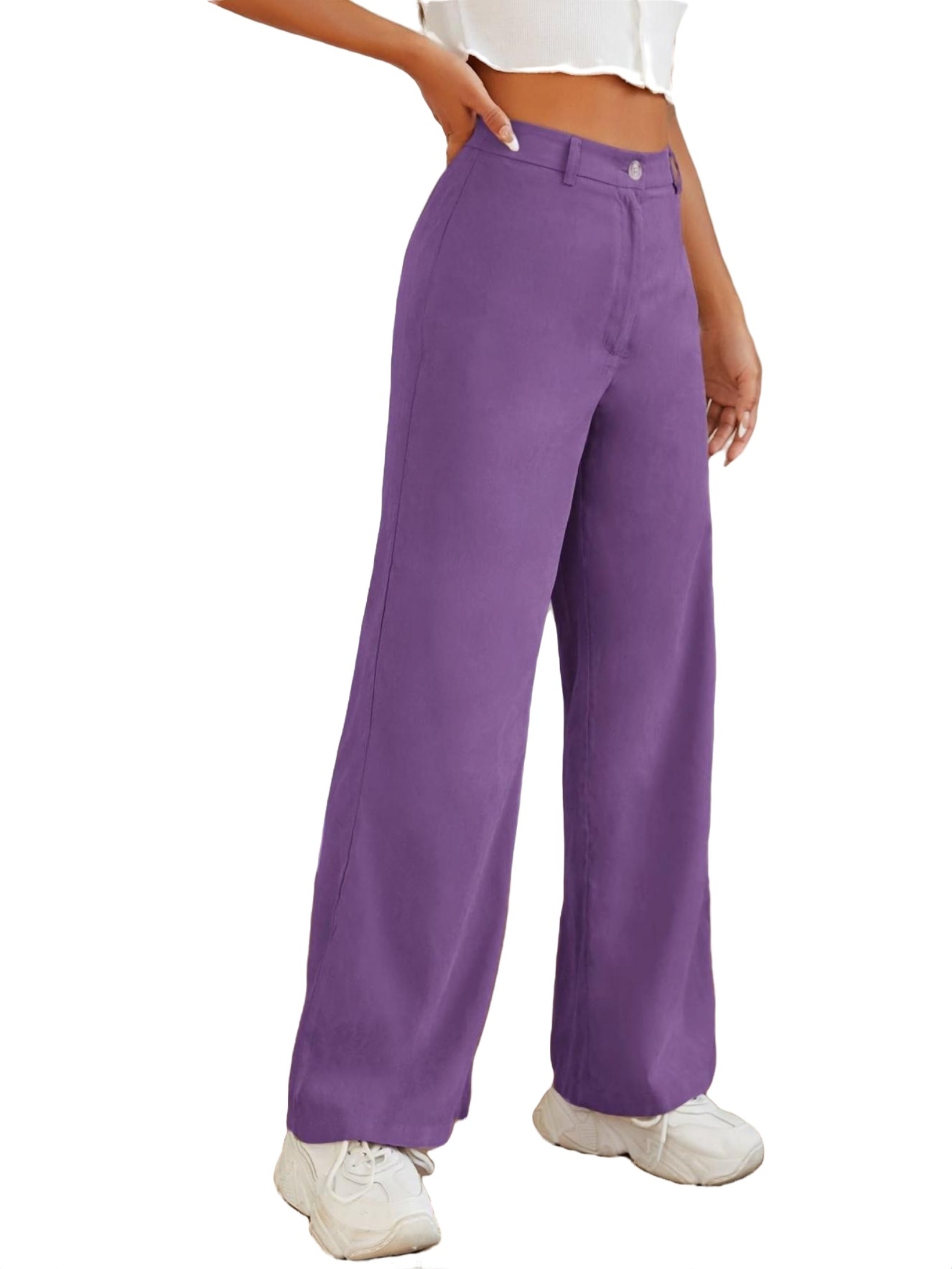 Casual Wide Leg Plain Violet Purple Long Women Pants - Walmart.com