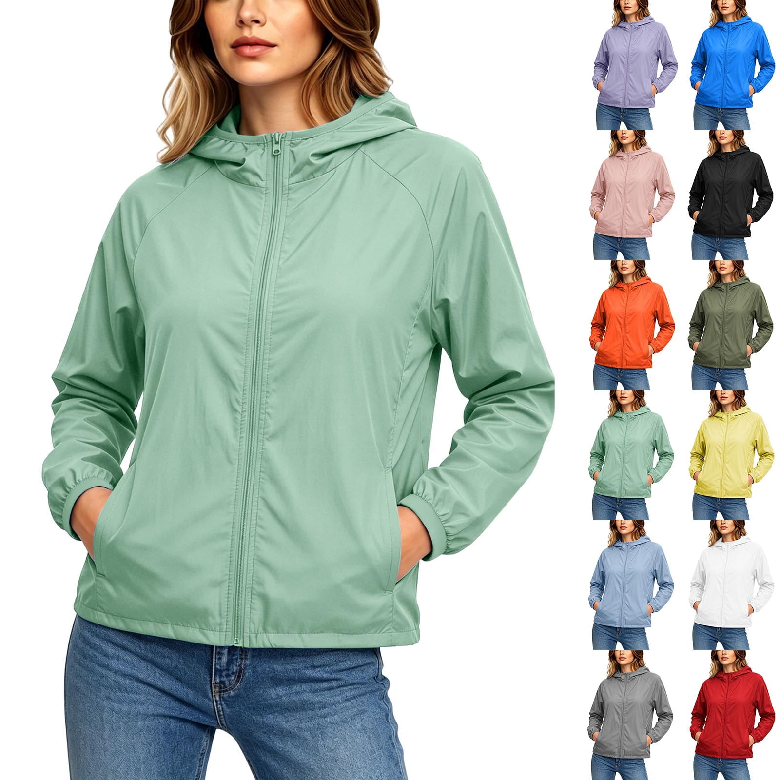Casual Windbreaker Jackets for Women Plus Size Hooded Sun protection ...