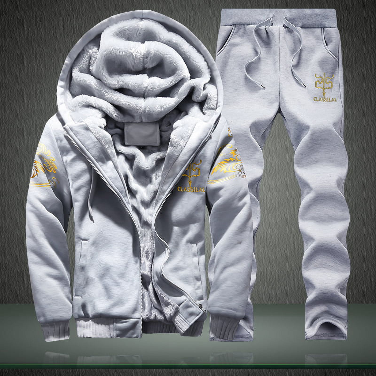 Casual Winter Cashmere Hoodie Men Zip Up, Mens Tracksuit Set Sports Gym ...