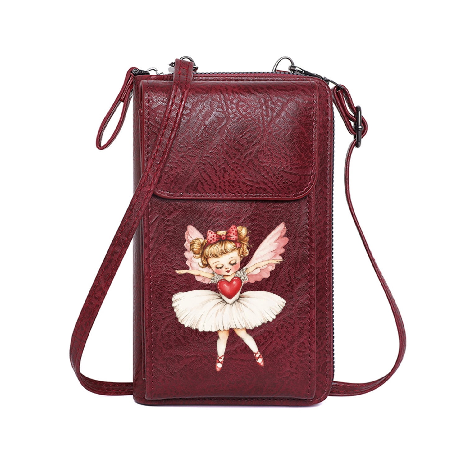 Casual Women Crossbody Bag Heart Print Messenger Bag Soft PU Leather ...