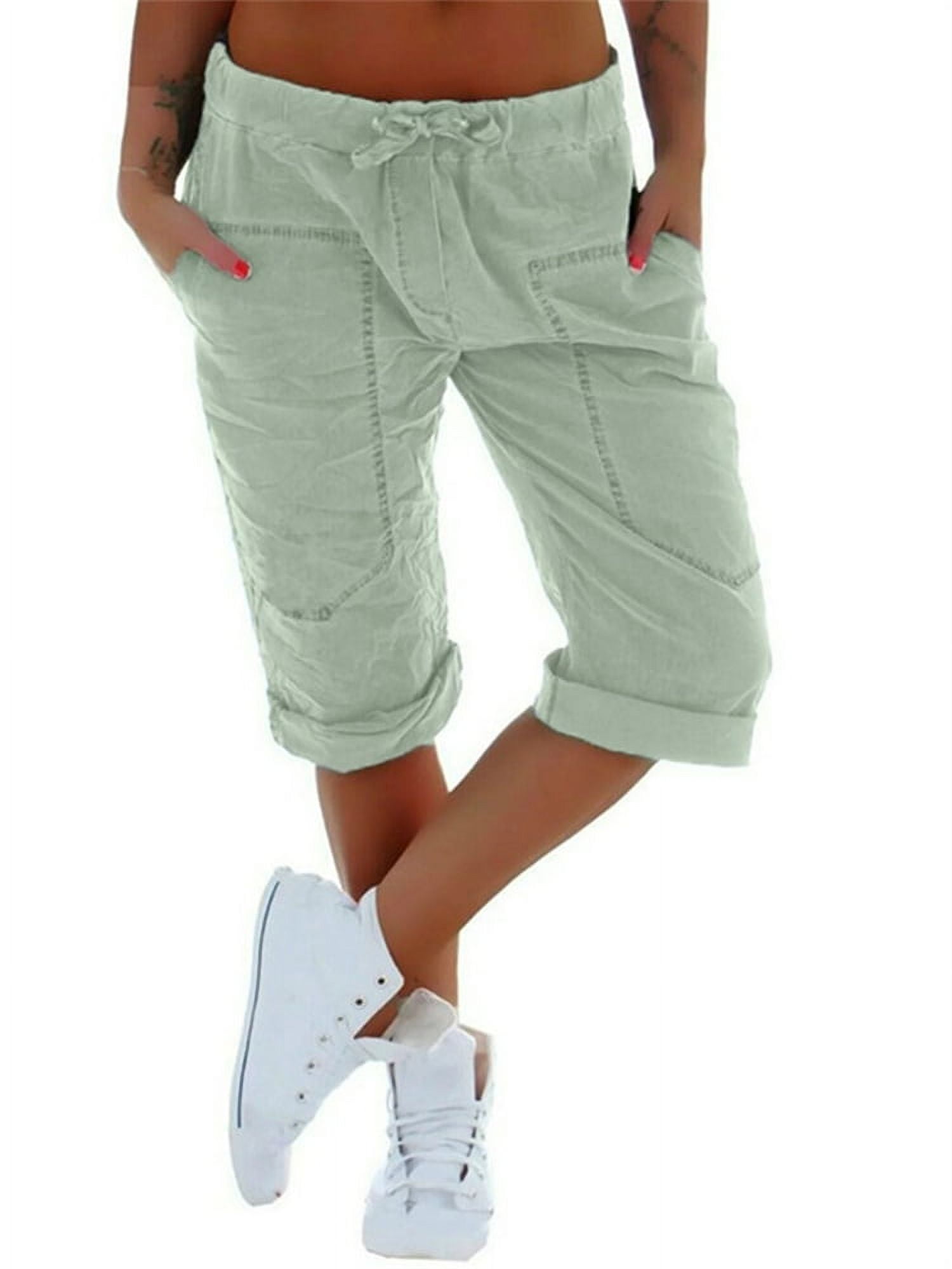 Casual Women Low Waist Solid Color Jogger Capri Pants with Pocket ...