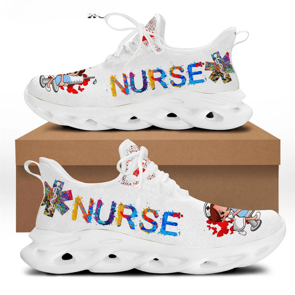 Casual Women White Nurse Shoes Brand Design Cartoon Heartbeat Art ...