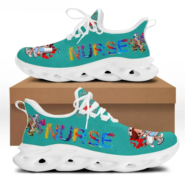 Casual Women White Nurse Shoes Brand Design Cartoon Heartbeat Art ...