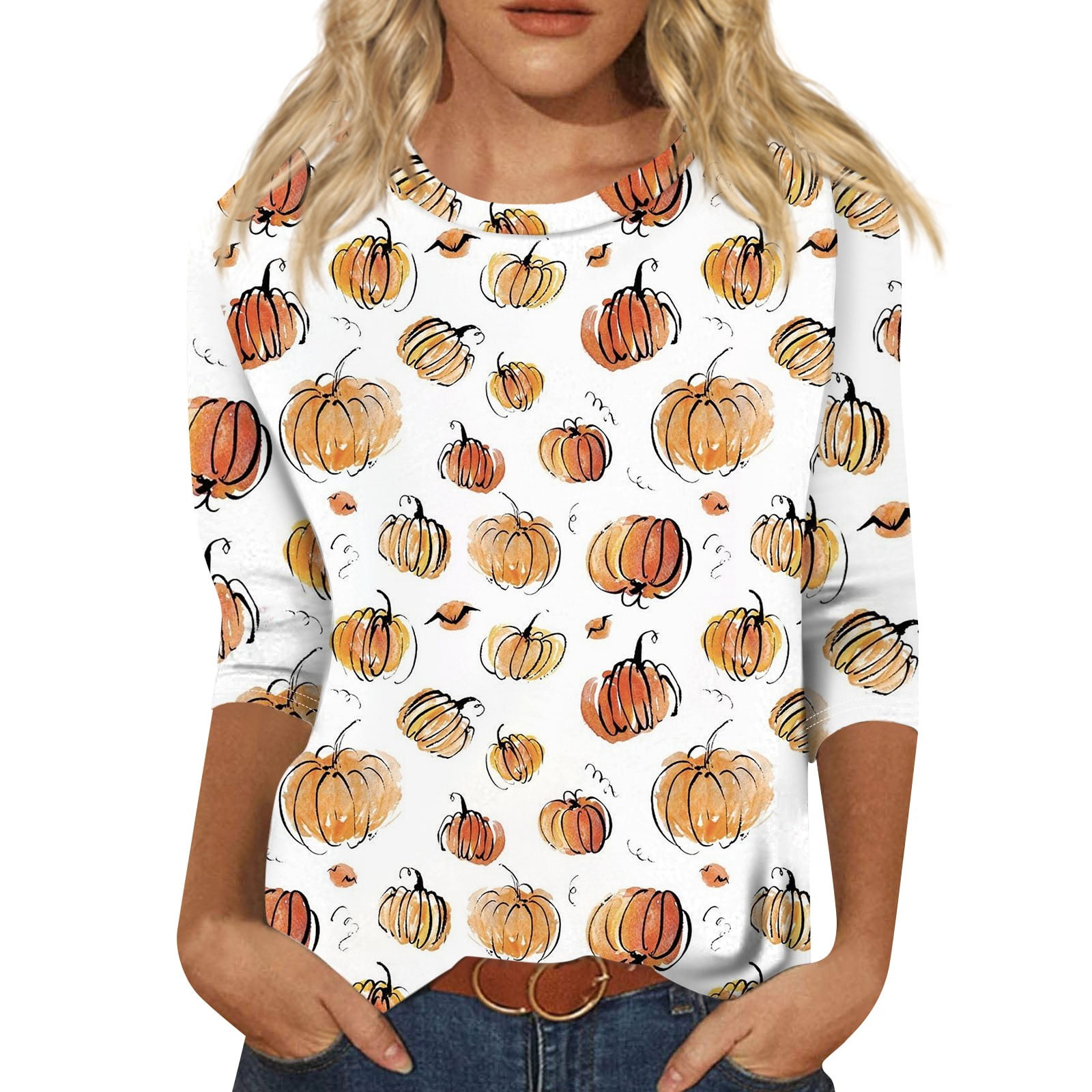 Casual Women's 3/4 Sleeve Crew Neck Long Top, Loose T-Shirt, Spring ...