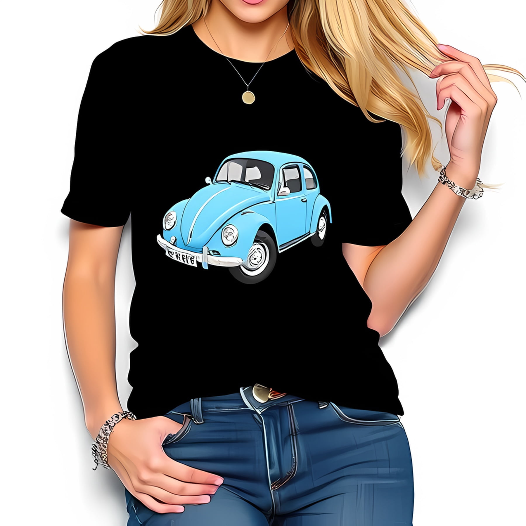 Casual Women's Black Graphic T-Shirt with Light Blue Design - Stylish ...
