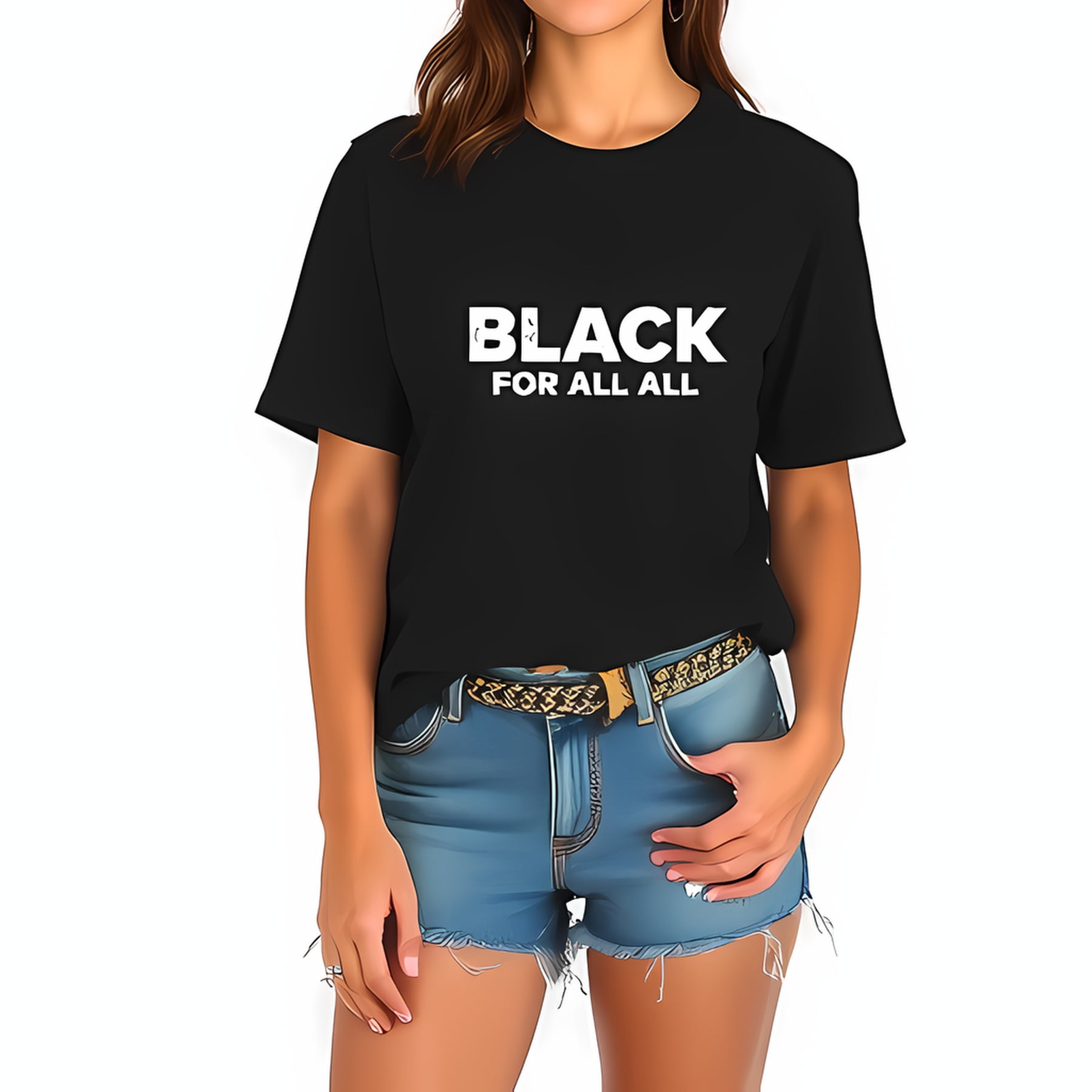 Casual Women's Black T-Shirt with 'BLACK FOR ALL ALL' Print - Loose Fit ...