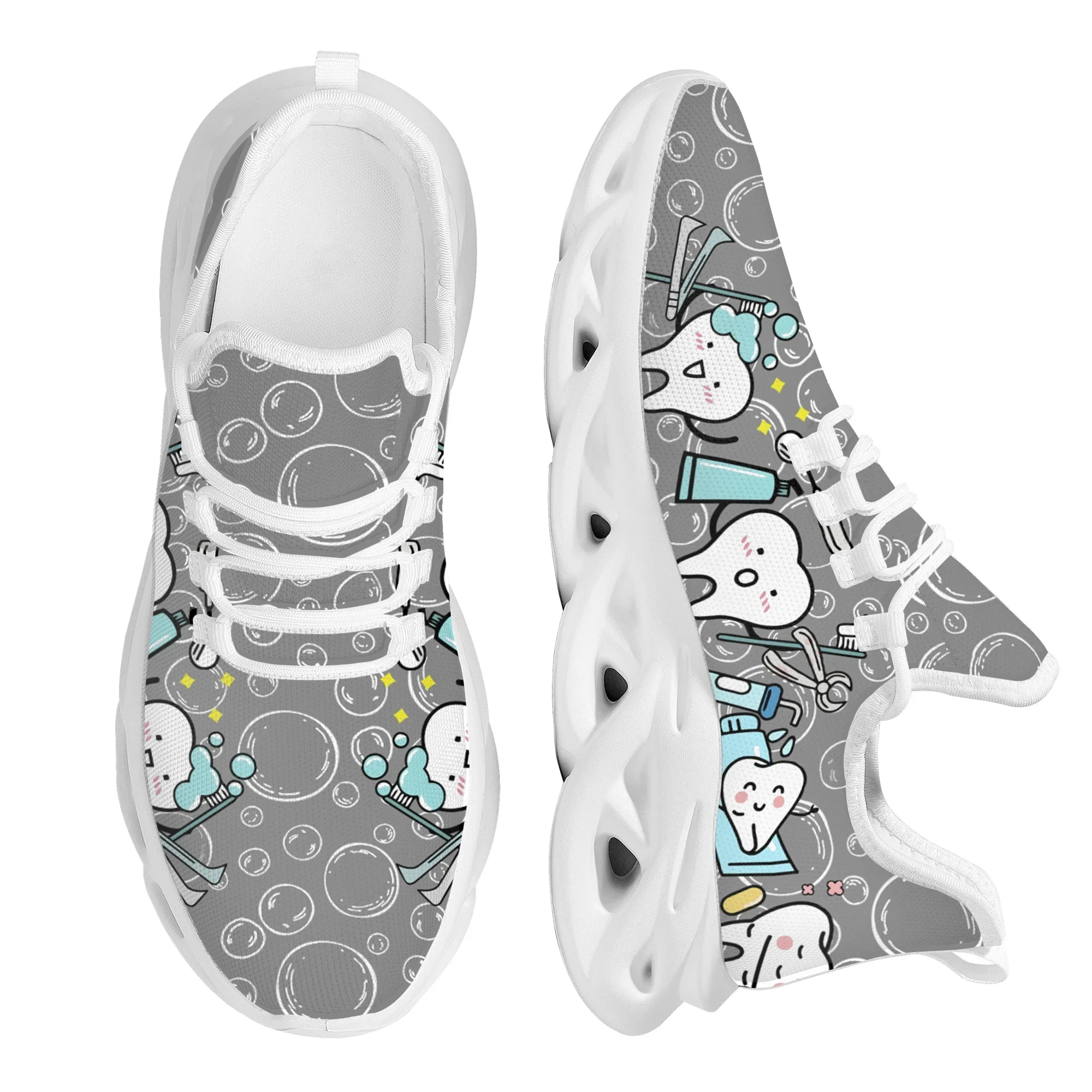 Casual Women's Dental Shoes Funny Teeth Dentist Design Flats Lace-up ...