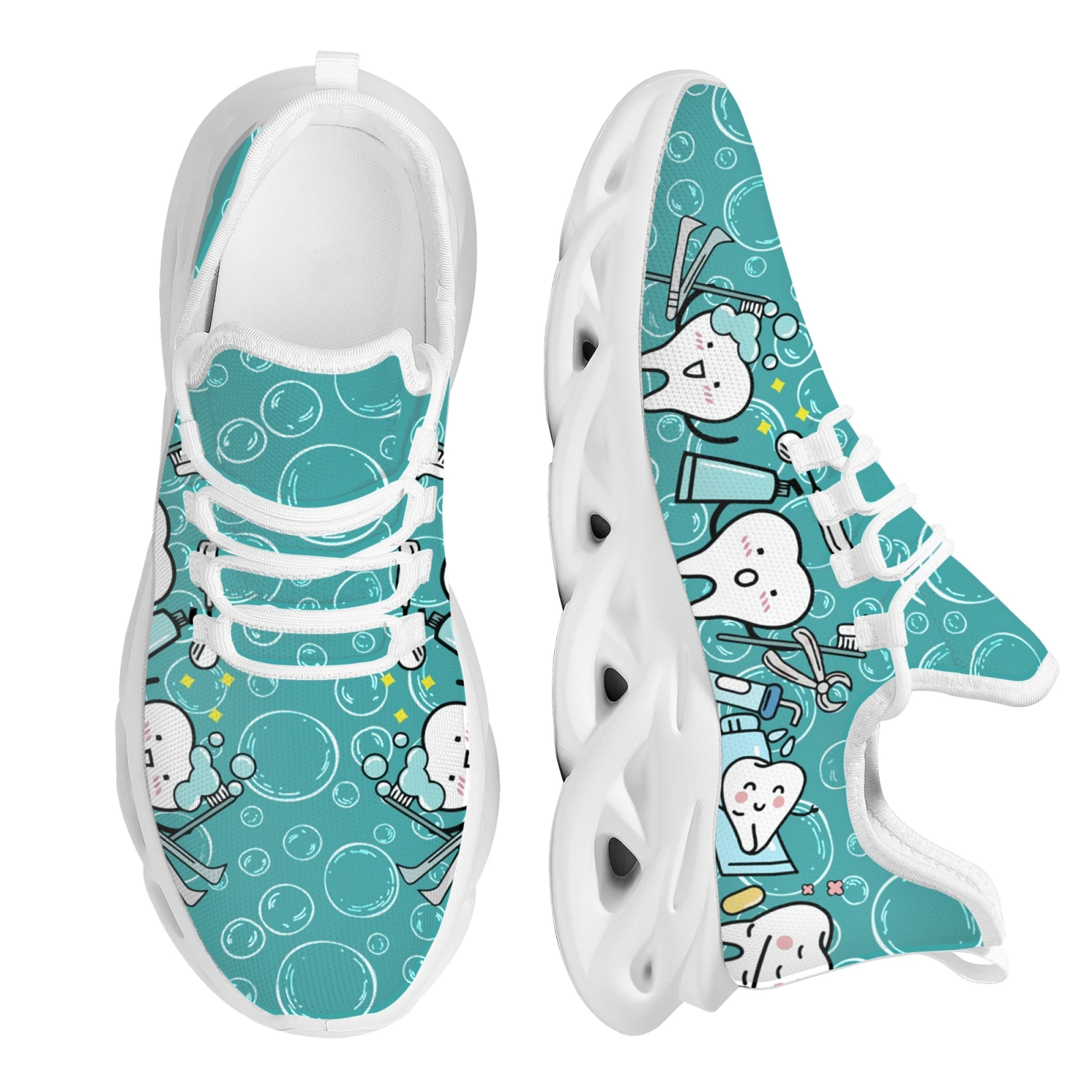 Casual Women's Dental Shoes Funny Teeth Dentist Design Flats Lace-up ...