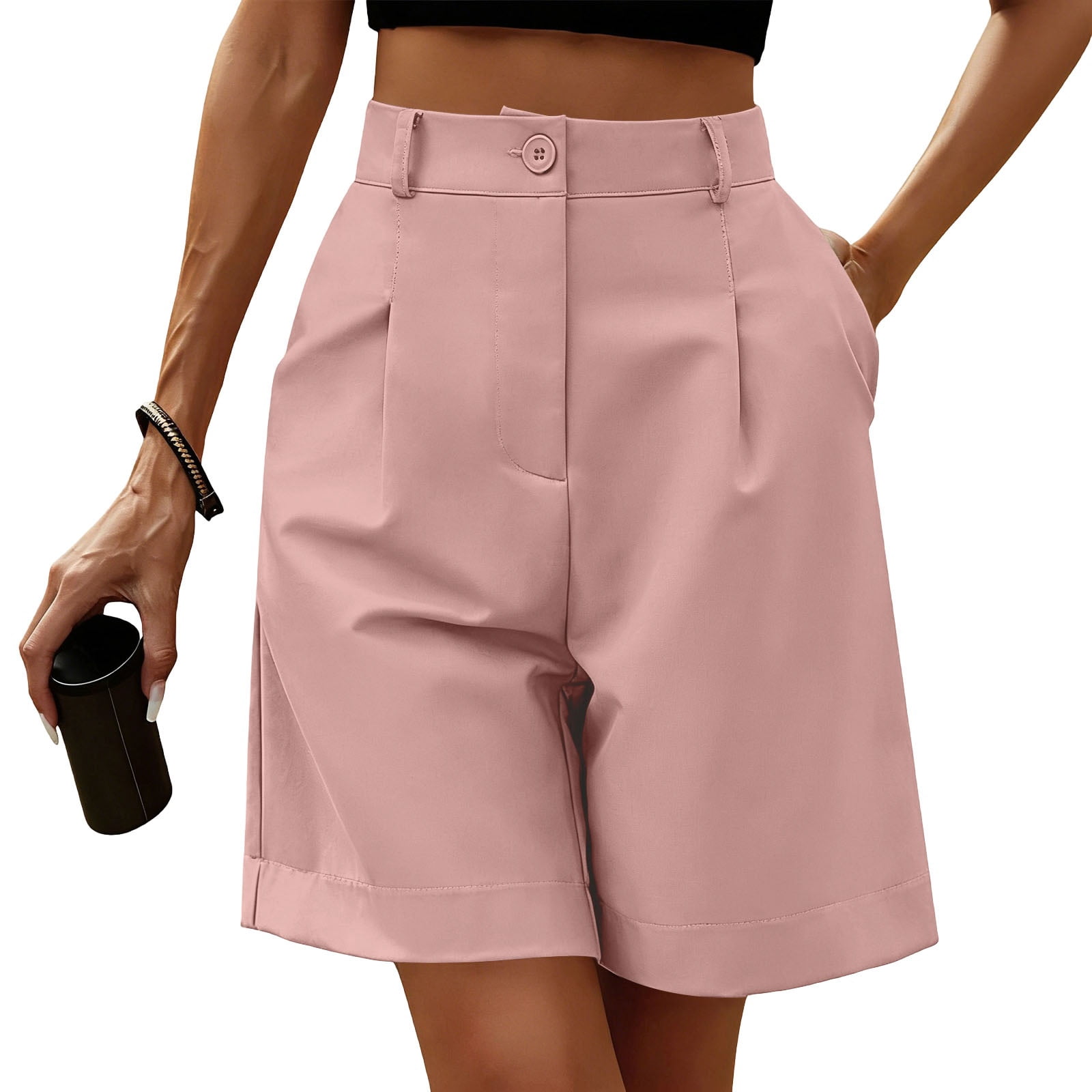 Casual Women's Elastic High Wide Leg Shorts Knee Length Pocketed Design ...