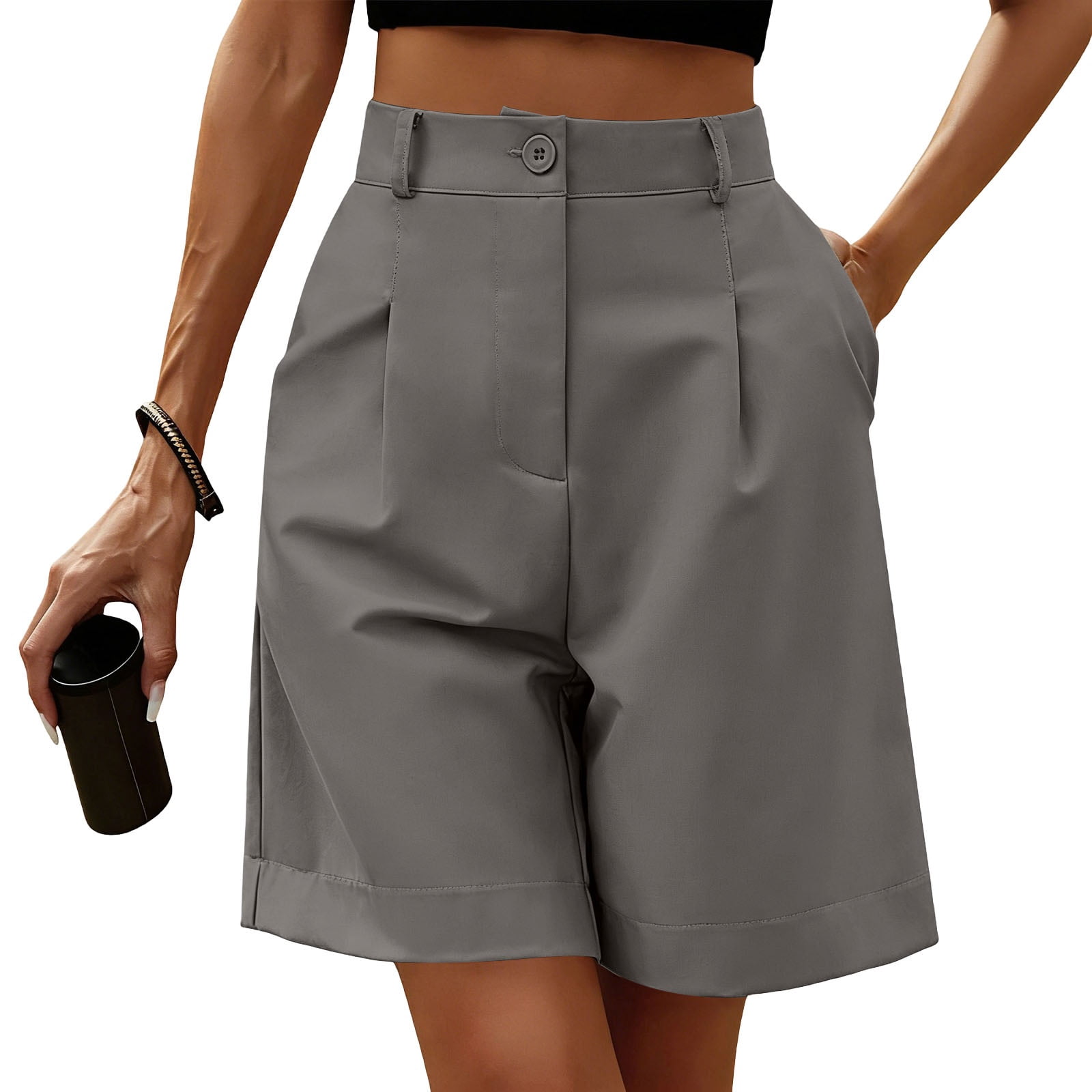 Casual Women's Elastic High Wide Leg Shorts Knee Length Pocketed Design ...