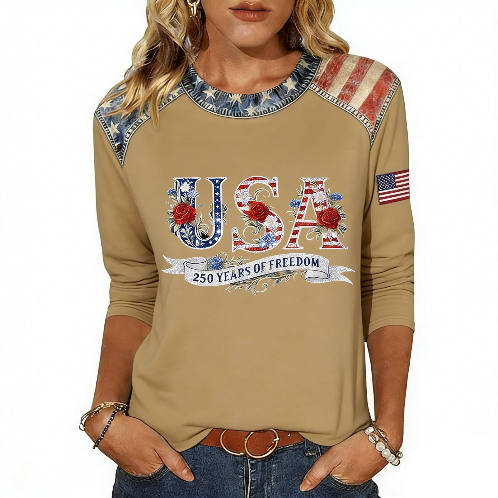 Casual Women’s Patriotic 3/4 Sleeve Crew Neck Tee, USA 250 Years of ...