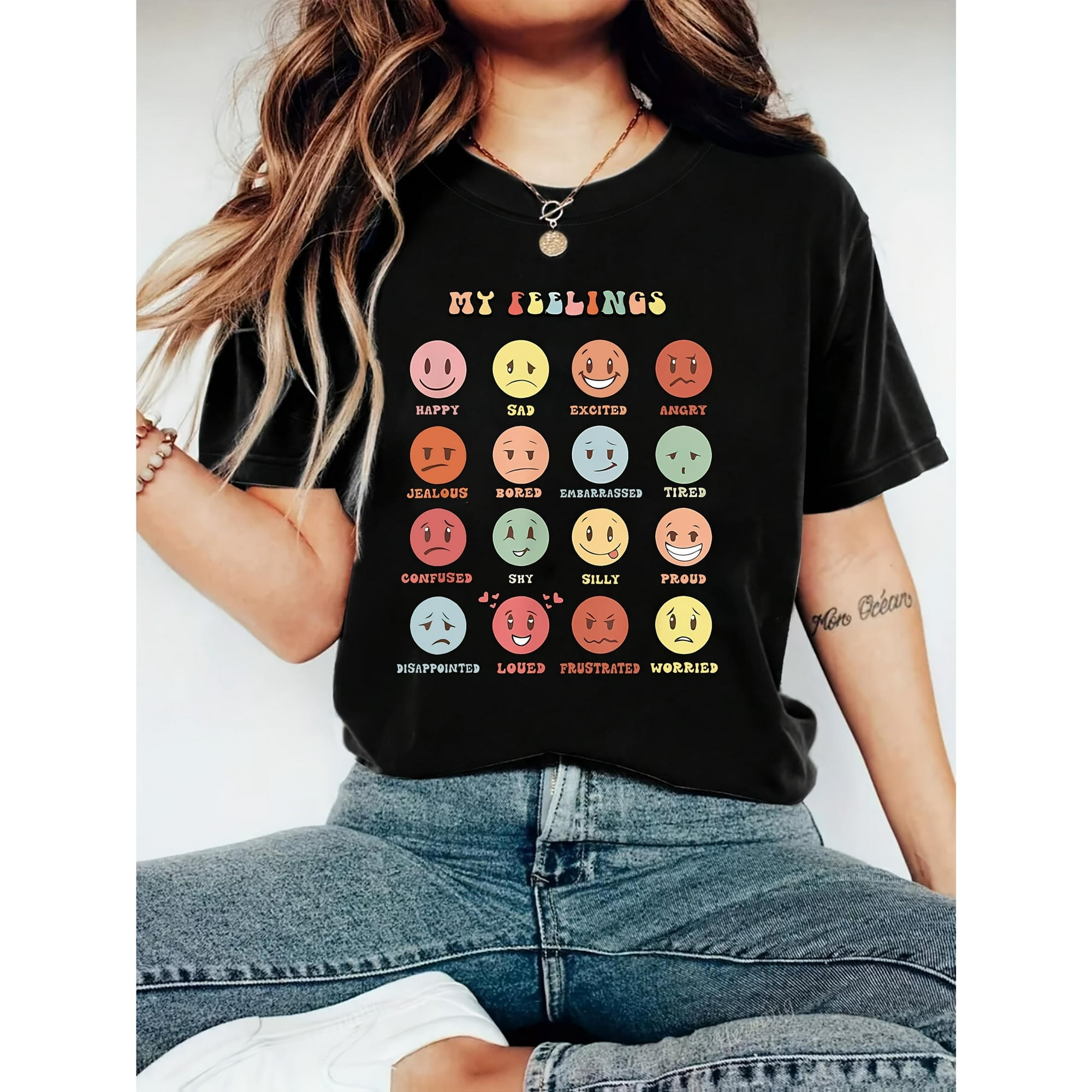 Casual Women's Relatable "MY FEELINGS" Graphic Tees Emoji & Emotion ...
