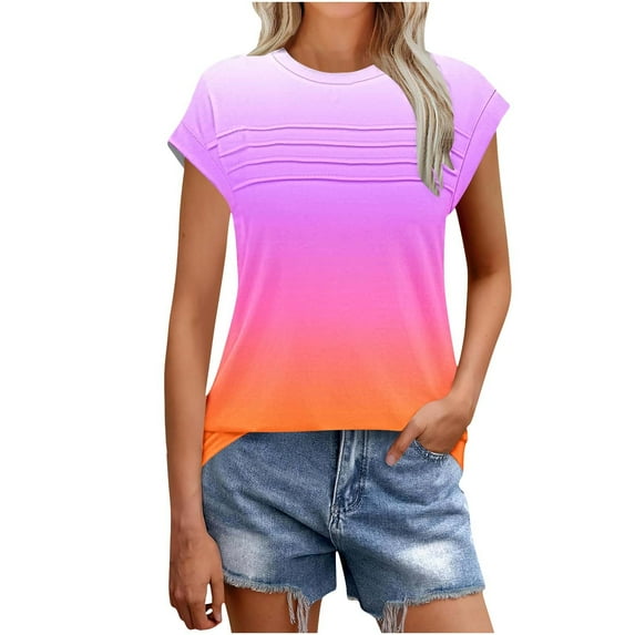 Casual Women's Round Neck Short Sleeve Tee, Solid Color Top with Ruffle ...