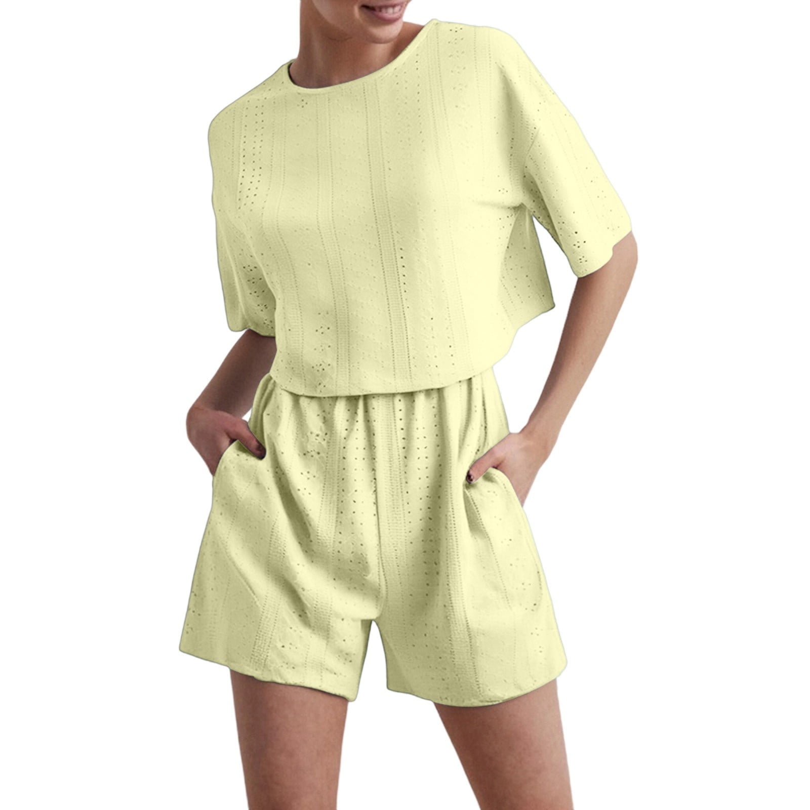 Casual Women's Shorts Suit Set For Everyday Wear With Short Sleeves And ...